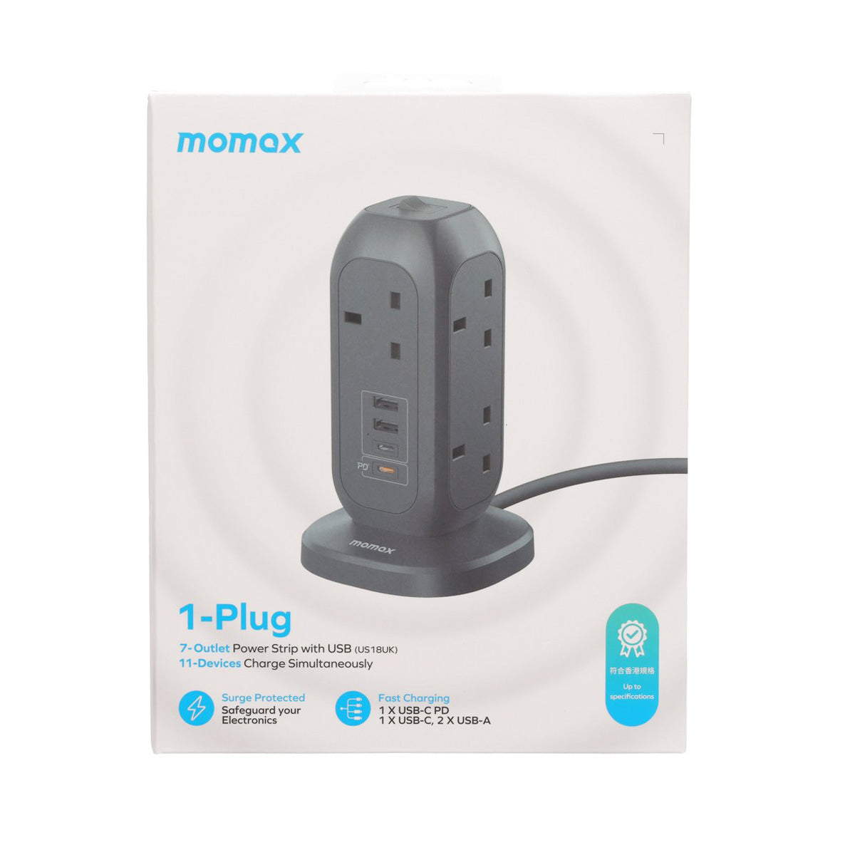 MOMAX ONEPLUG 7-Outlet Power Strip with USB - Space Grey – city'super E ...