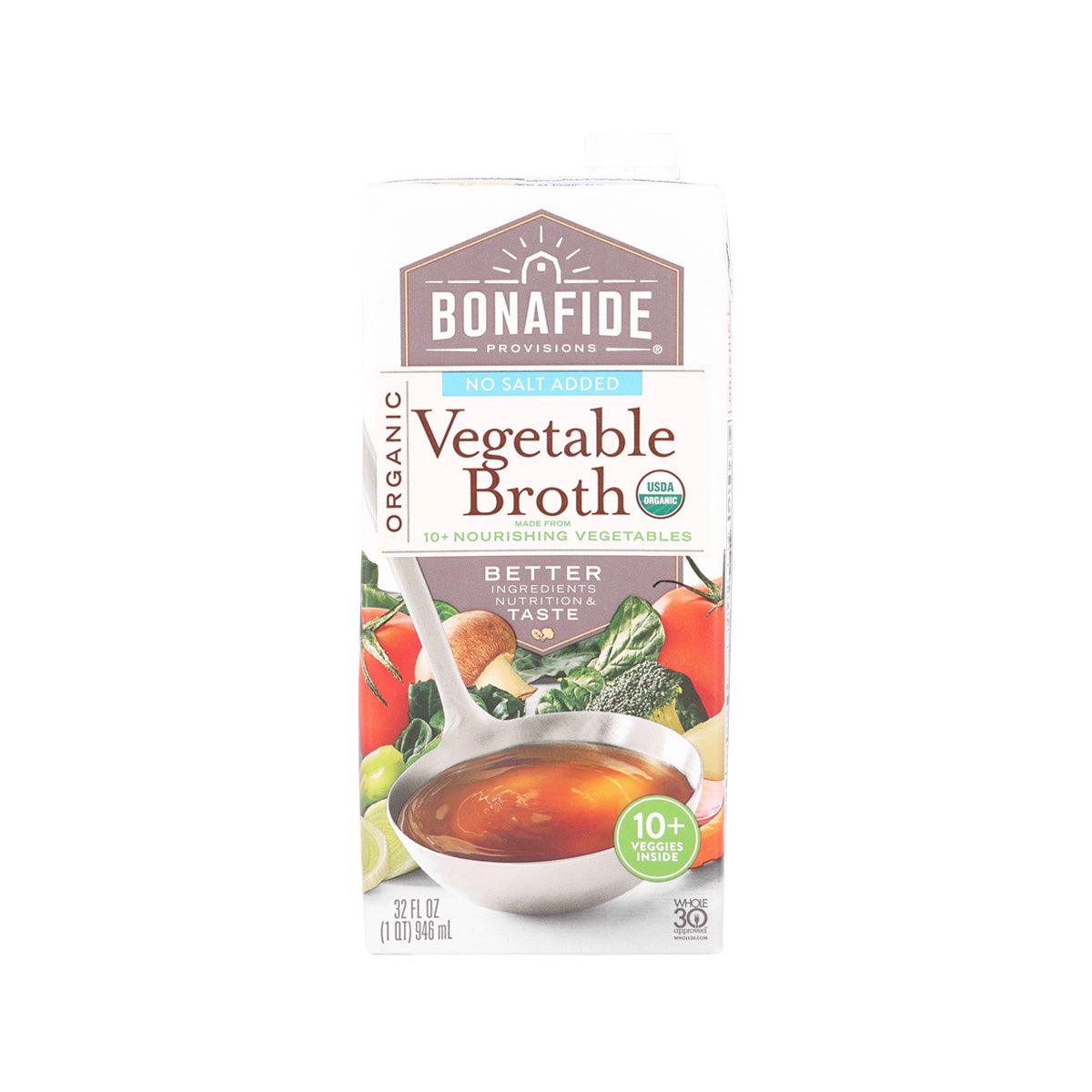 BONAFIDE PROVISIONS Organic Vegetable Broth - No Salt Added (946mL ...